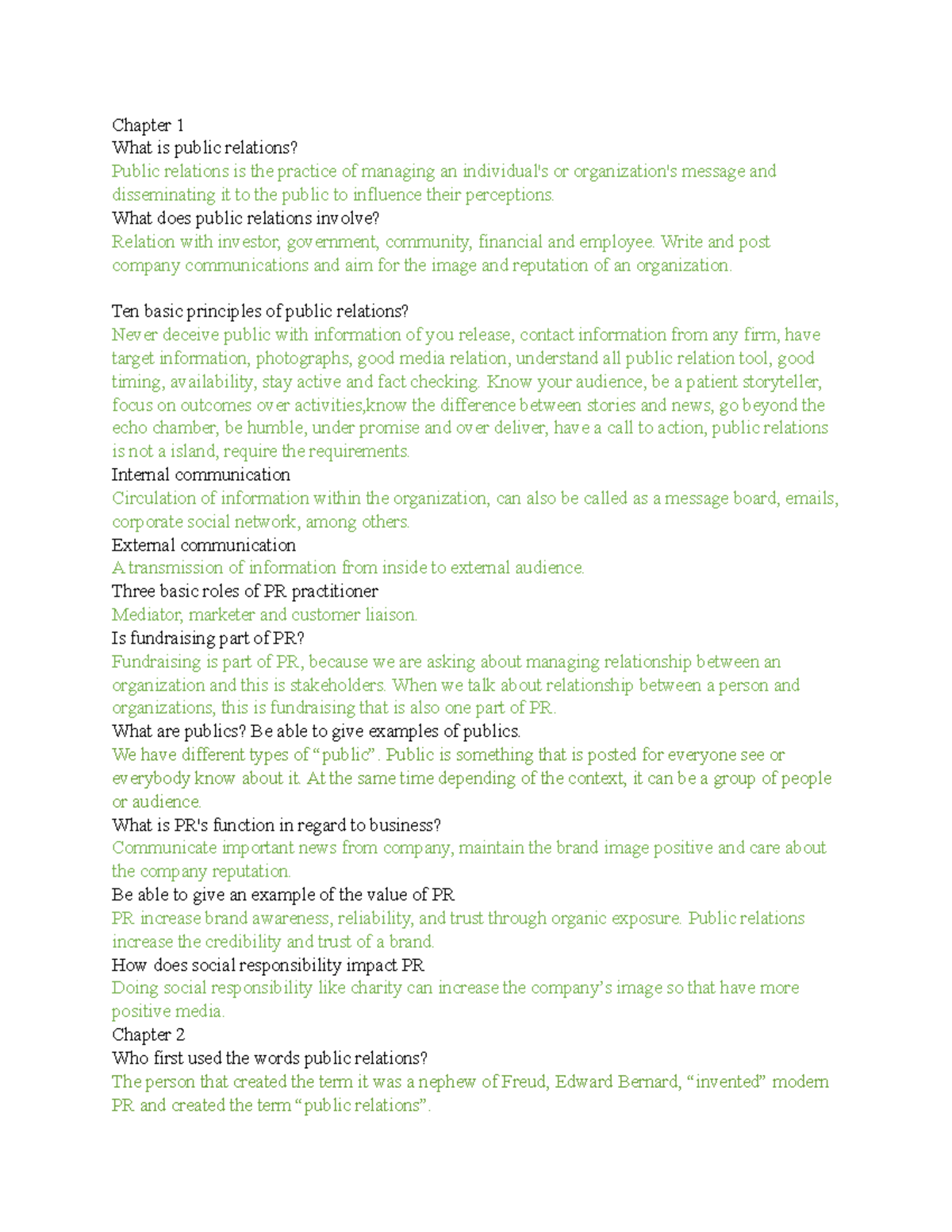 Quiz from Public relations class - Chapter 1 What is public relations ...