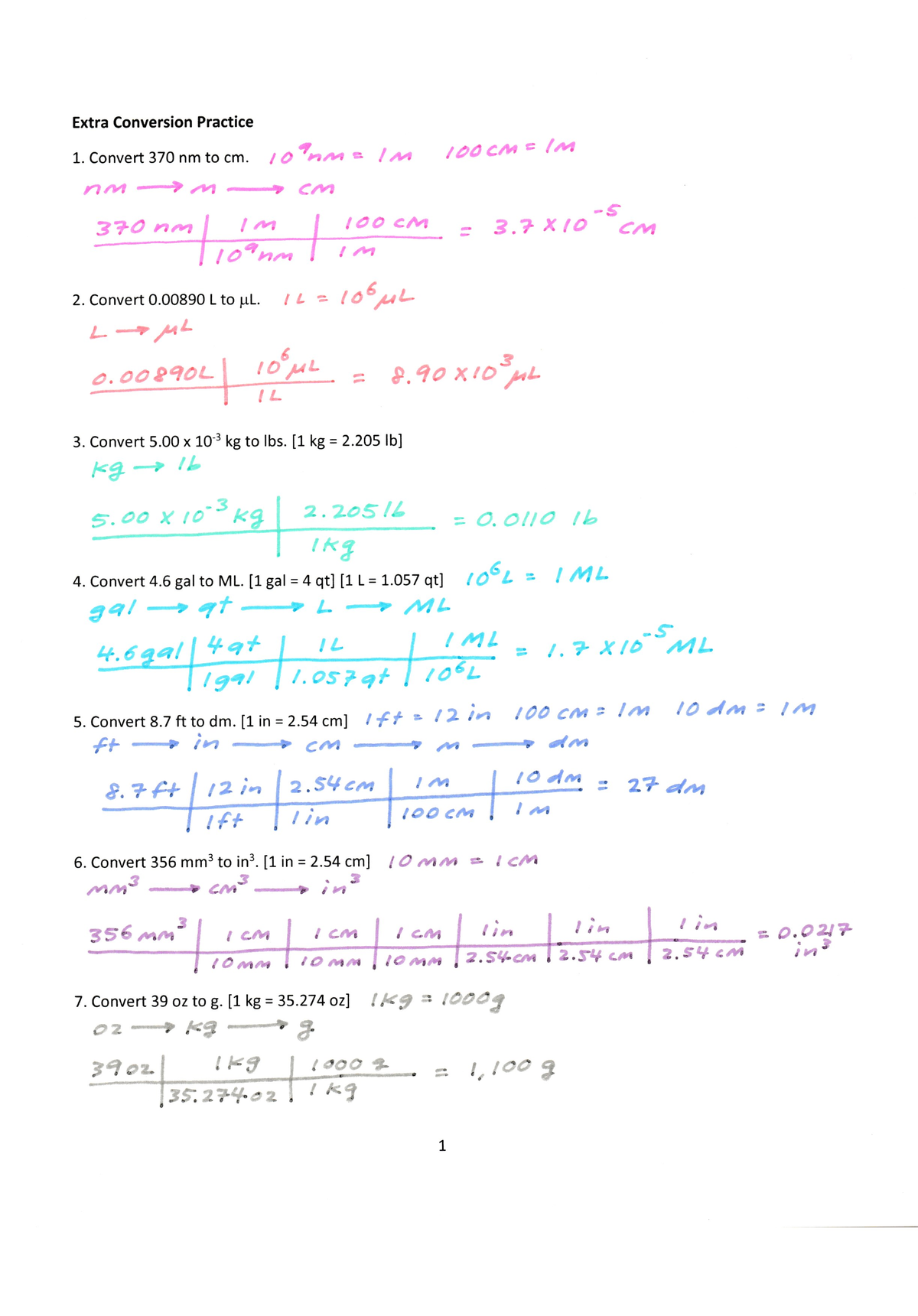 Extra Conversion Practice - CHM 111 - Studocu