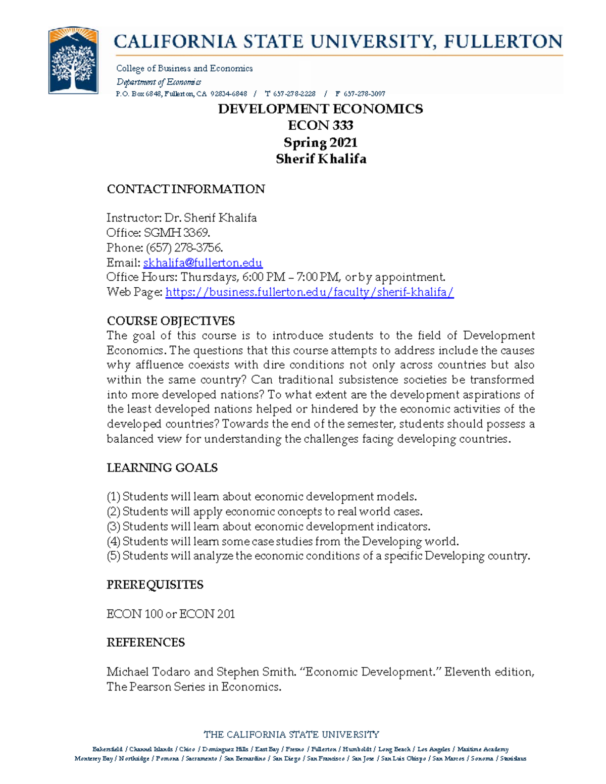 Dev1Syllabus - development economics - Department of Economics P. Box ...