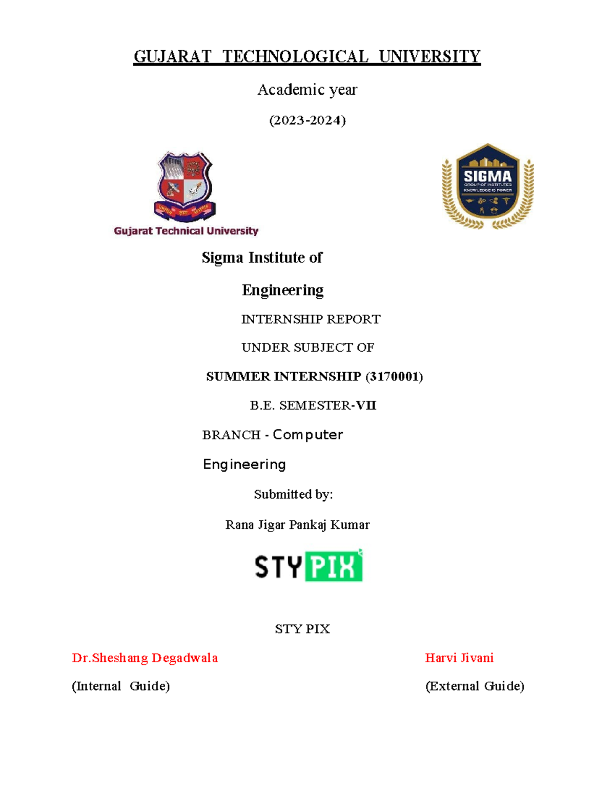 internship report - GUJARAT TECHNOLOGICAL UNIVERSITY Academic year ...