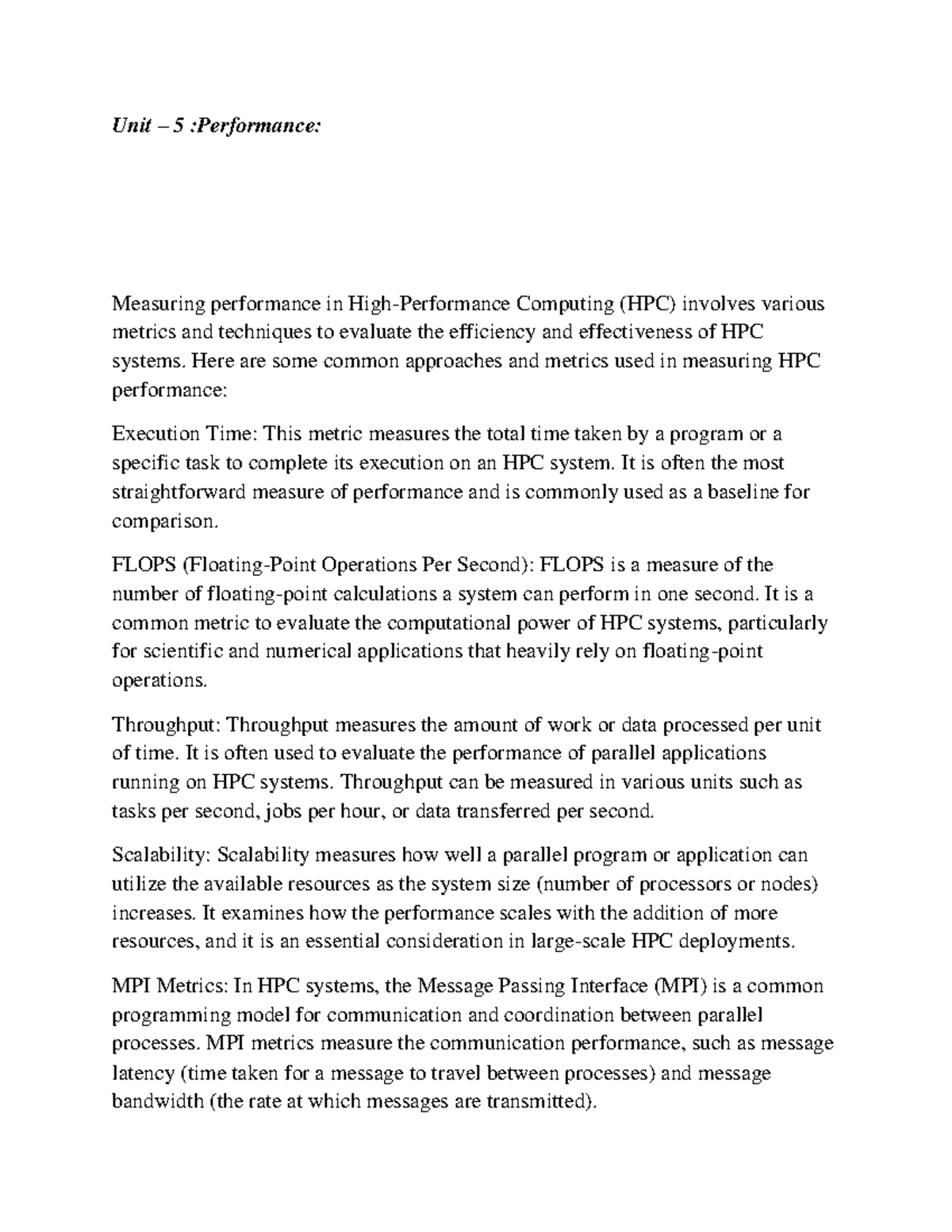 Hpc unit 5 - HPC - Unit – 5 :Performance: Measuring performance in High-Performance Computing ...