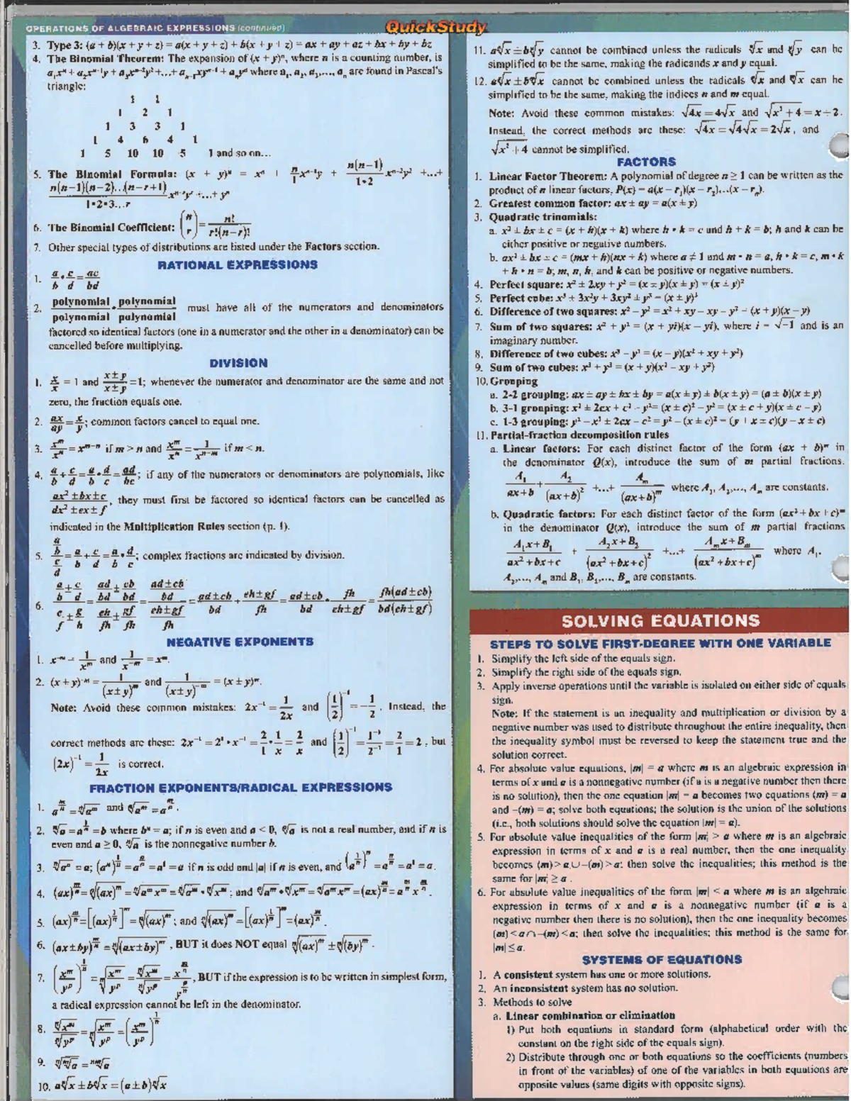 Algebraic equations 2 - lots of references for helping with homework ...