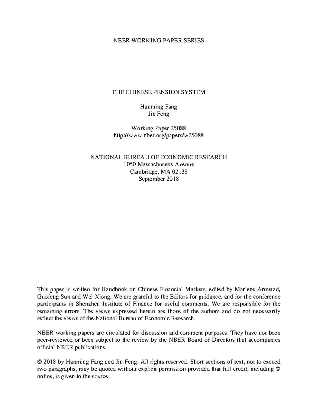 Chinese Pension System - NBER WORKING PAPER SERIES THE CHINESE PENSION ...