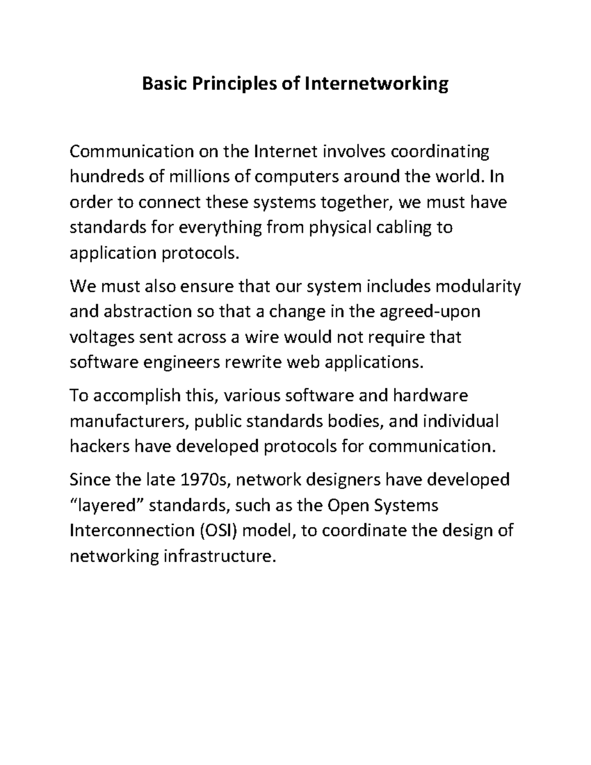 Basic Principles of Internetworking - Basic Principles of ...