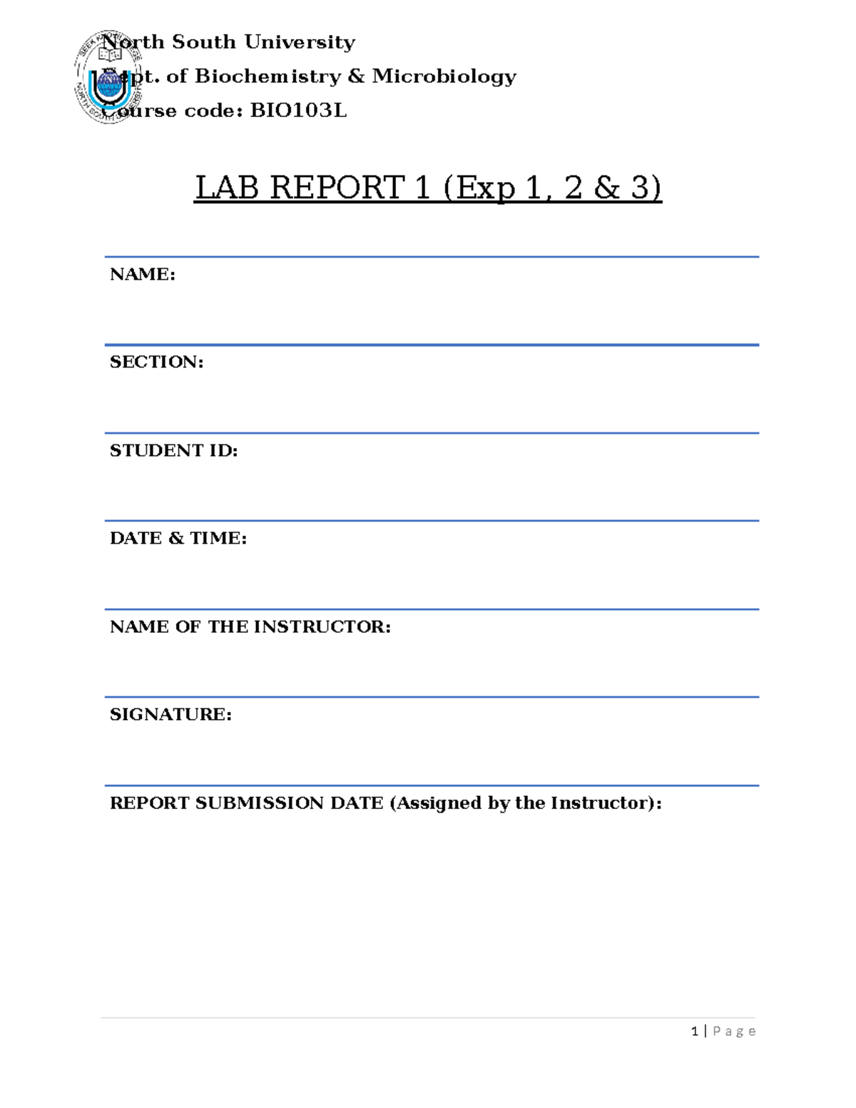 LAB Report 1 (Exp 1, 2 & 3) Intersession 23 - North South University ...