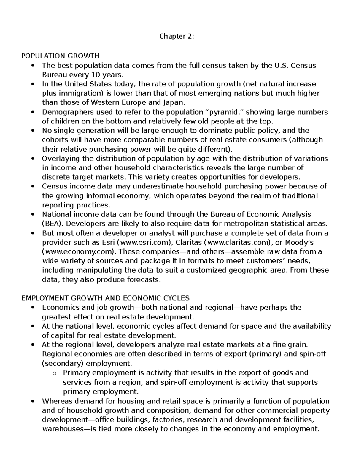 Chapter 2 Notes - Chapter 2: POPULATION GROWTH The best population data ...