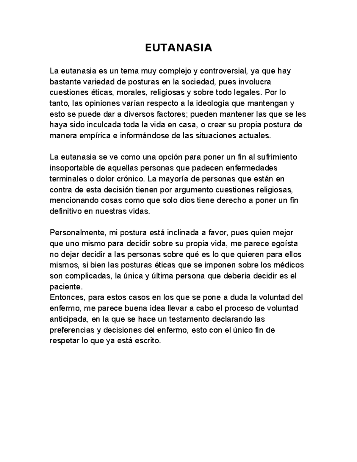 Eutanasia - Resumen Bioética - EUTANASIA La eutanasia es un tema muy complejo y controversial ...