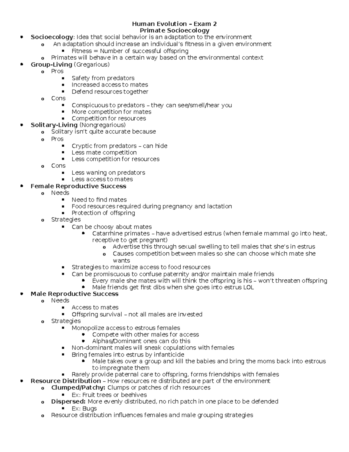 VCU BIOL 341/ANTH 301 Human Evolution Exam 2 Notes - Rector - Human ...