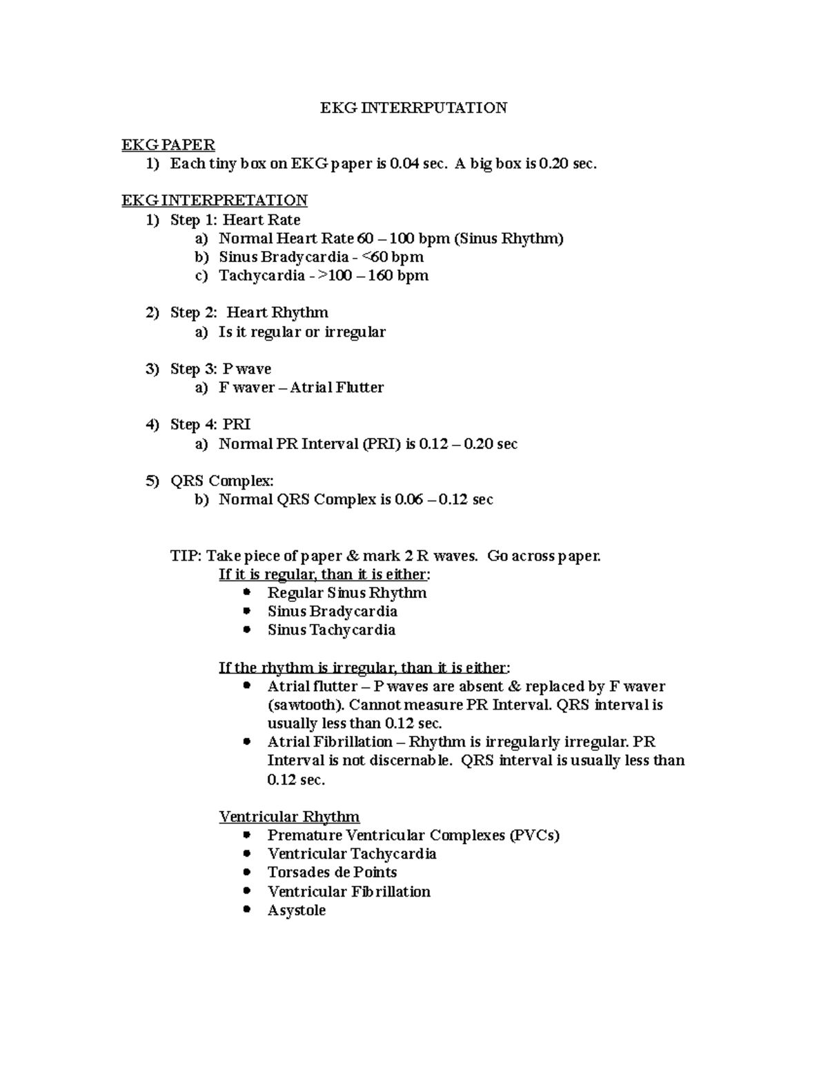 EKG interpretation- 1 - learning EKG - EKG INTERRPUTATION EKG PAPER ...