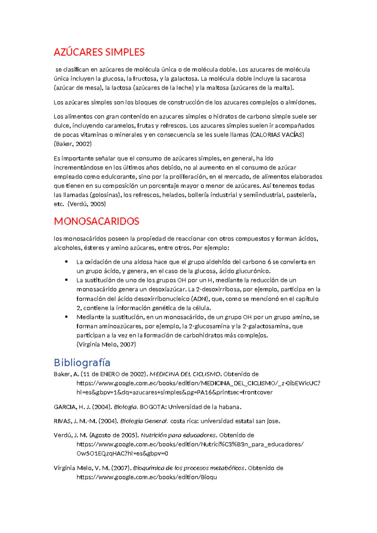 Azúcares Simples - TOMAR EN CUENTA - AZÚCARES SIMPLES se clasifican en ...