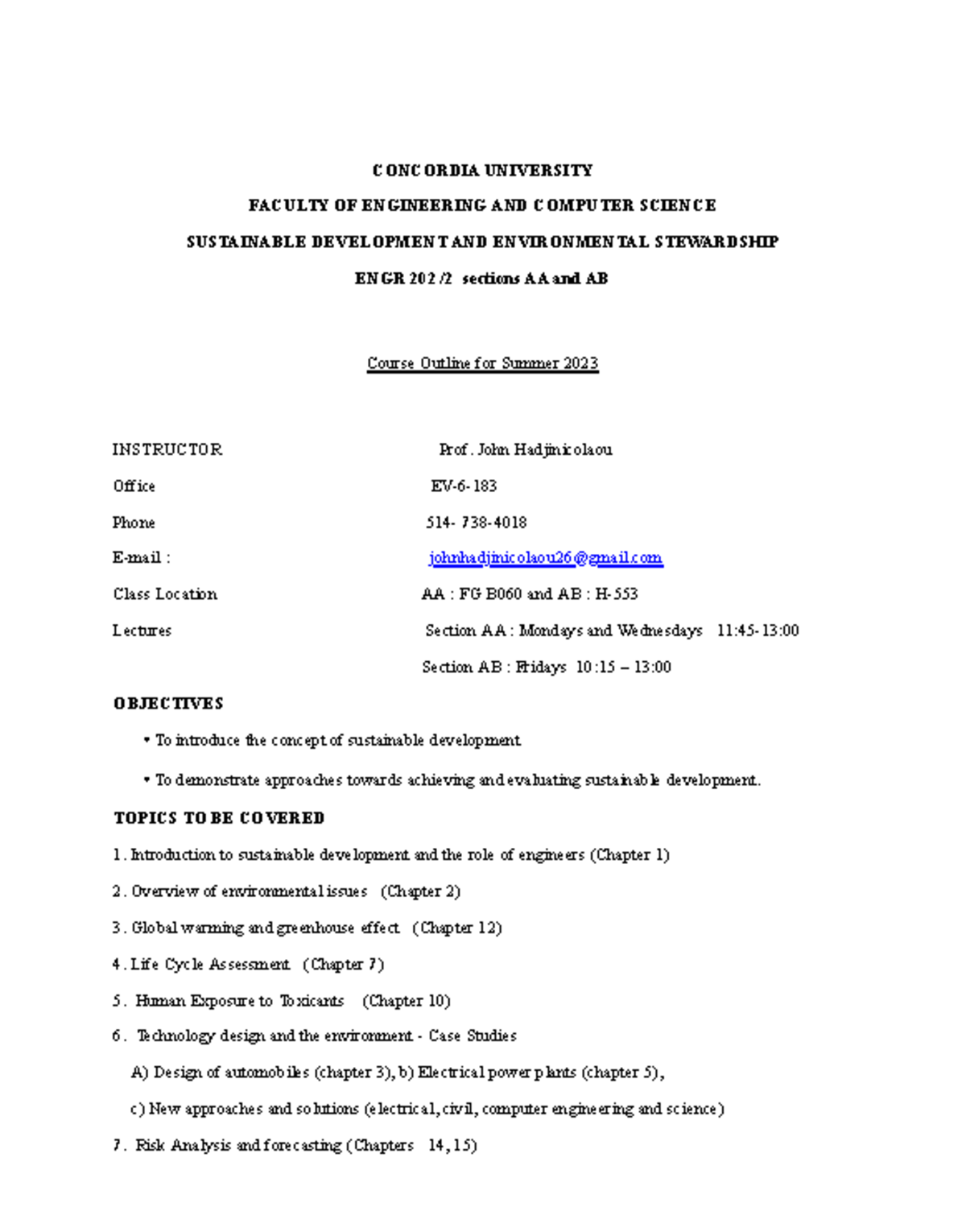 ENGR 202-Course Outline - CONCORDIA UNIVERSITY FACULTY OF ENGINEERING AND COMPUTER SCIENCE - Studocu