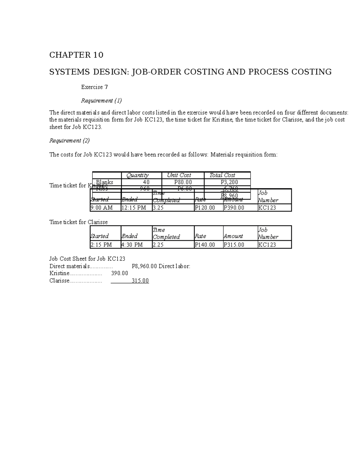 Chapter 10 Systems Design JOB- Order Costing AND Process Costing part iii - CHAPTER 10 SYSTEMS ...