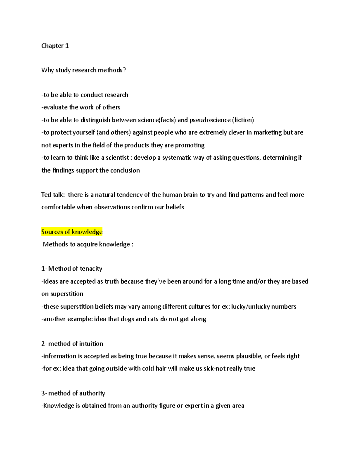 Psych 310 notes ch 1-2 - Chapter 1 Why study research methods? -to be ...