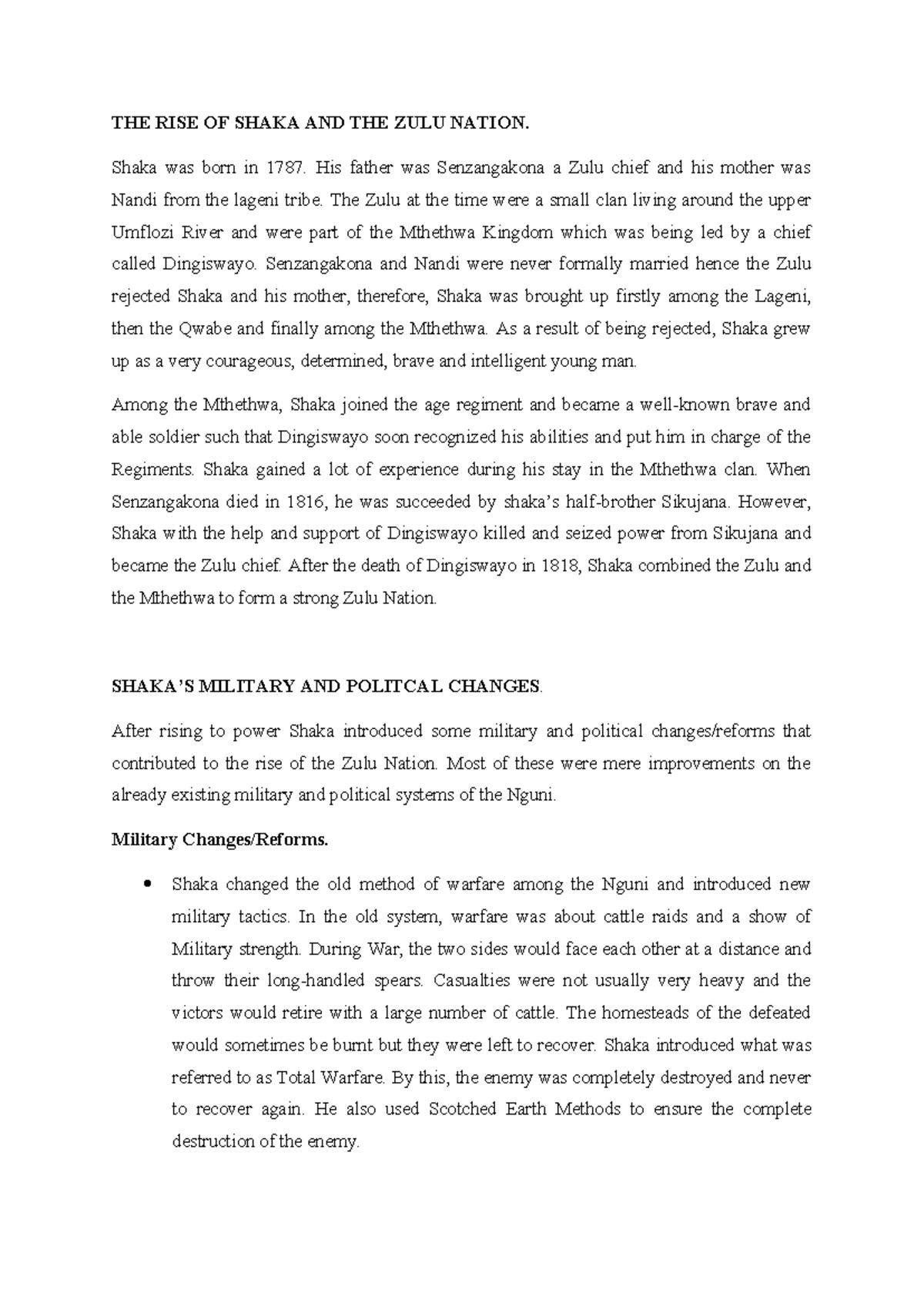 History notes - Southern African societies - THE RISE OF SHAKA AND THE ...