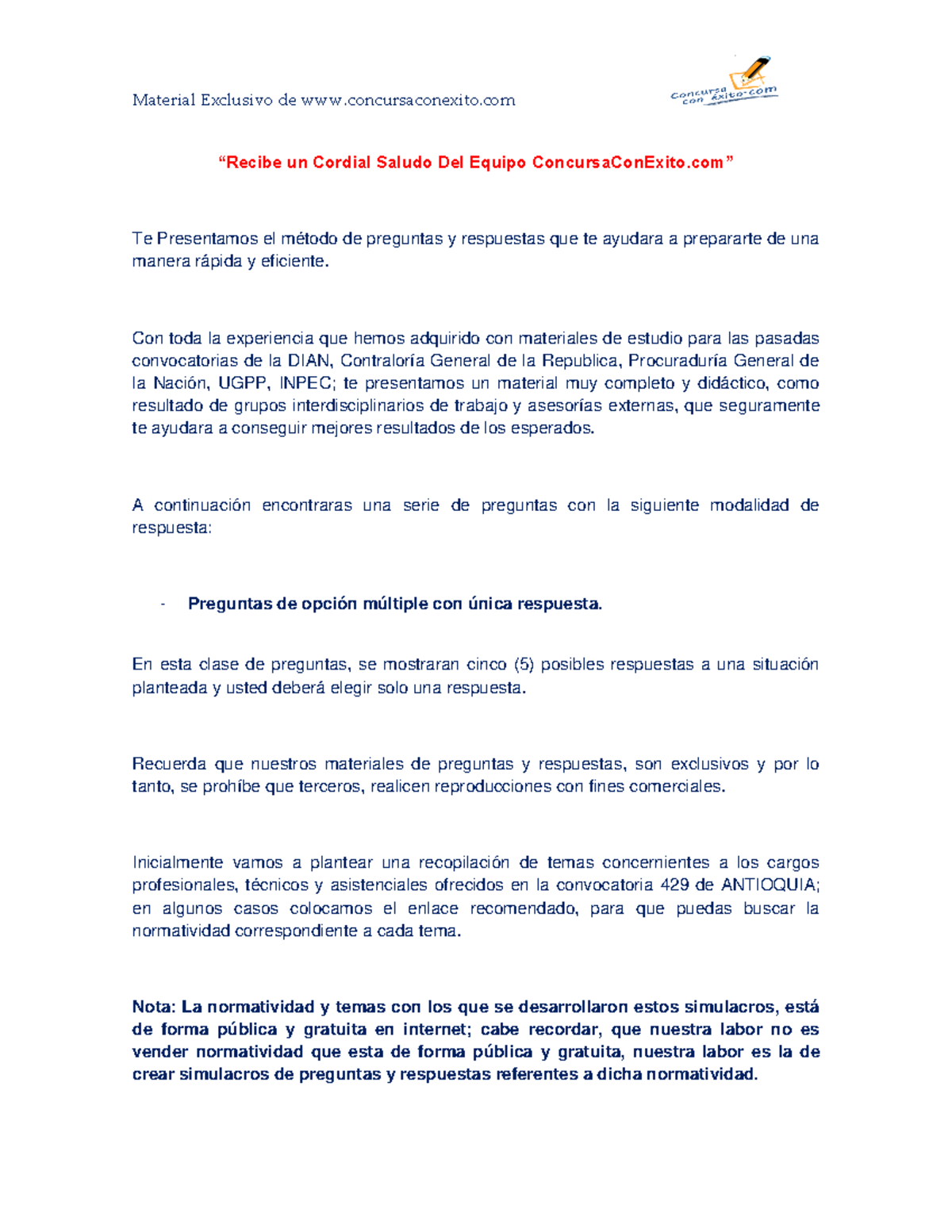 Material DE Conocimientos Basicos Antioquia - “Recibe un Cordial Saludo Del Equipo ...