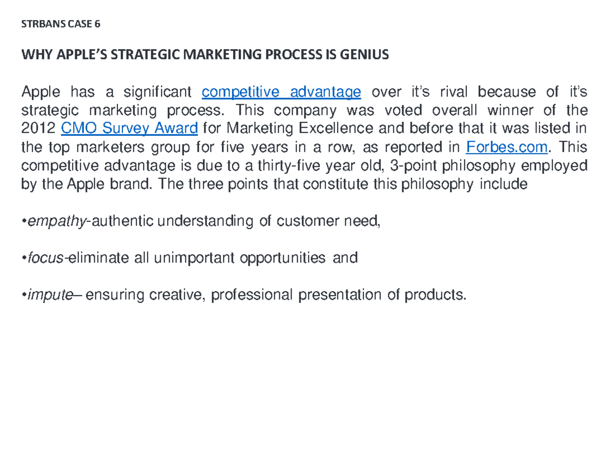 Apple CASE - STRBANS CASE 6 WHY APPLE’S STRATEGIC MARKETING PROCESS IS ...