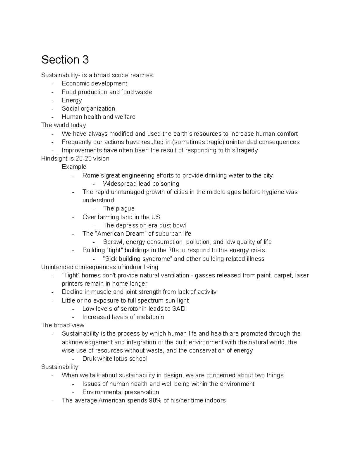 ID 210 Notes Section 3-4 - Section 3 Sustainability- is a broad scope ...