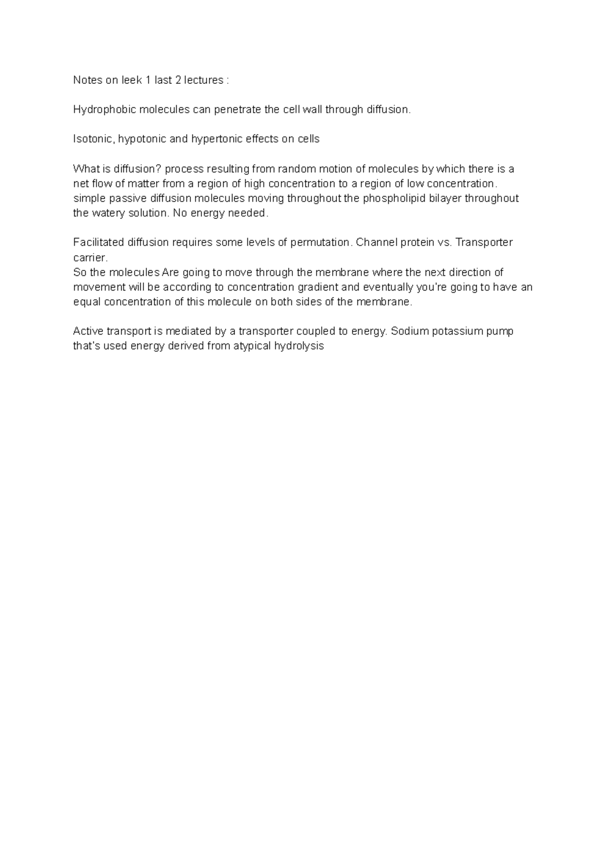 NATS 1670 notes 2 - Notes on leek 1 last 2 lectures : Hydrophobic ...