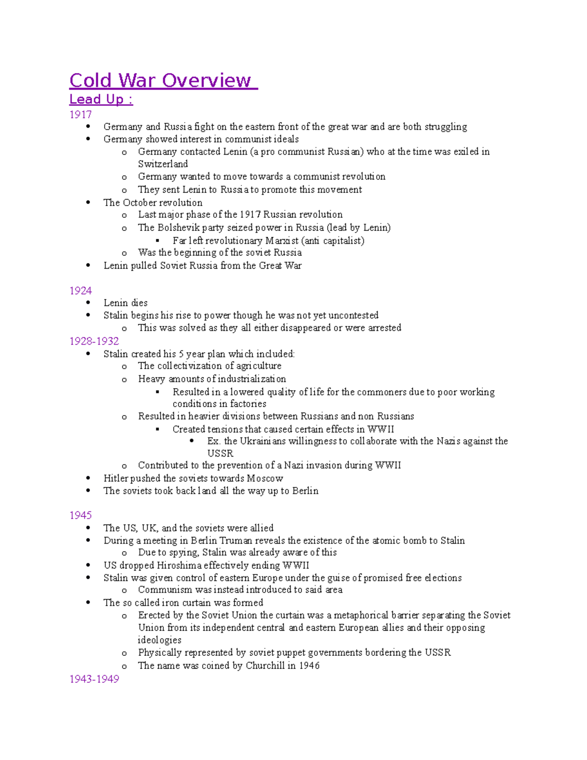 Cold War Overview - Cold War Overview Lead Up : 1917 Germany and Russia ...