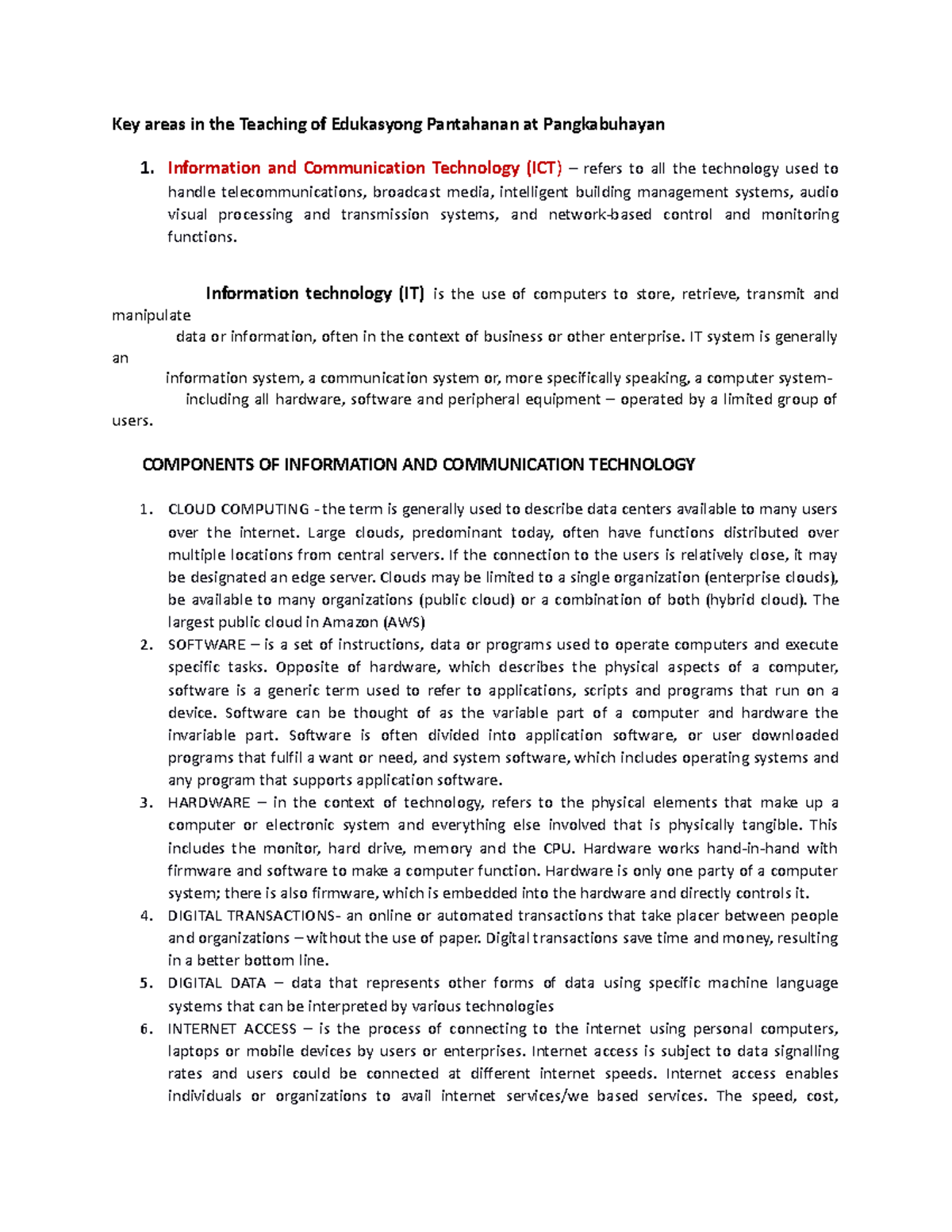 Components-of-TLE - wefQFWEGW - Key areas in the Teaching of Edukasyong ...