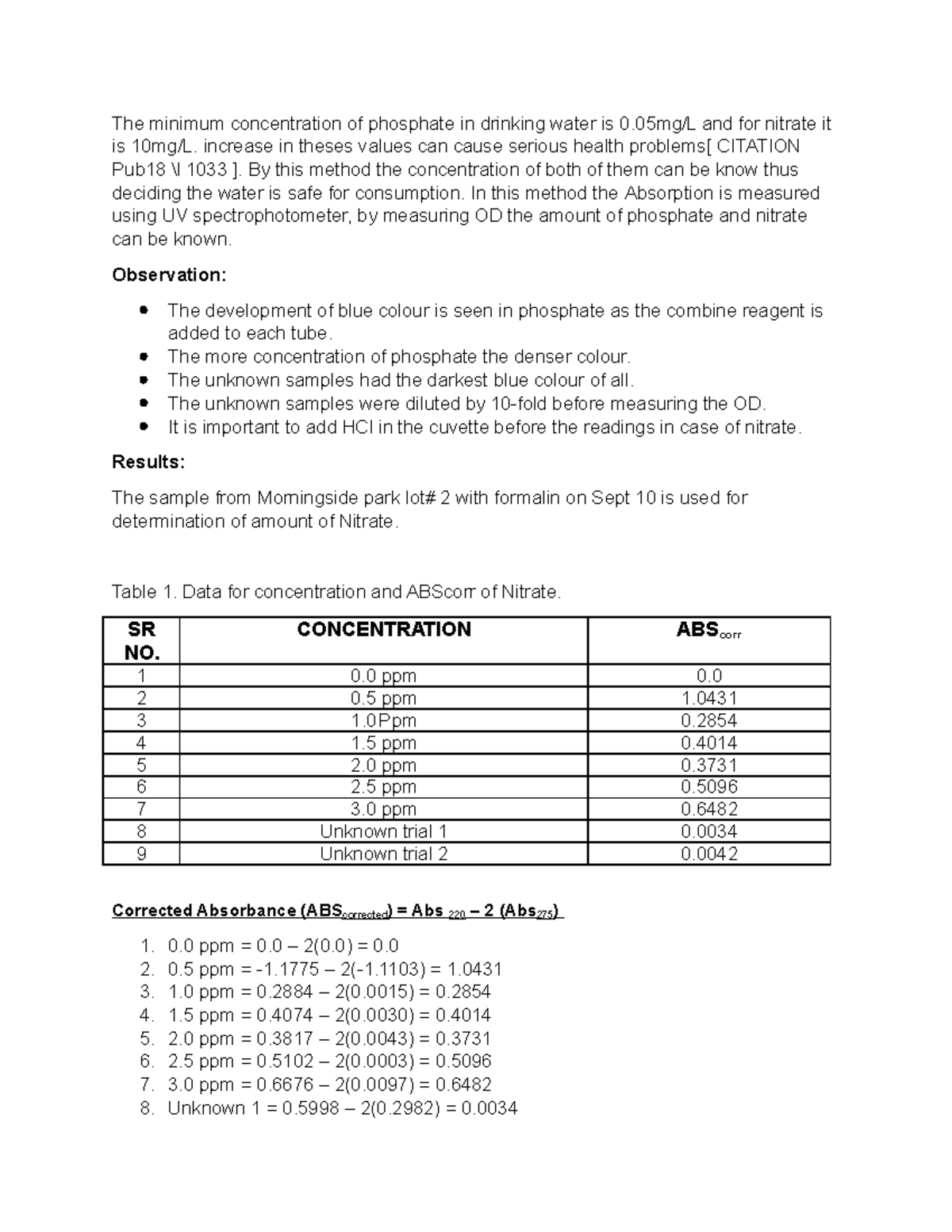 Concentration of Phosphate and Nitrate in Drinking Water - Studocu