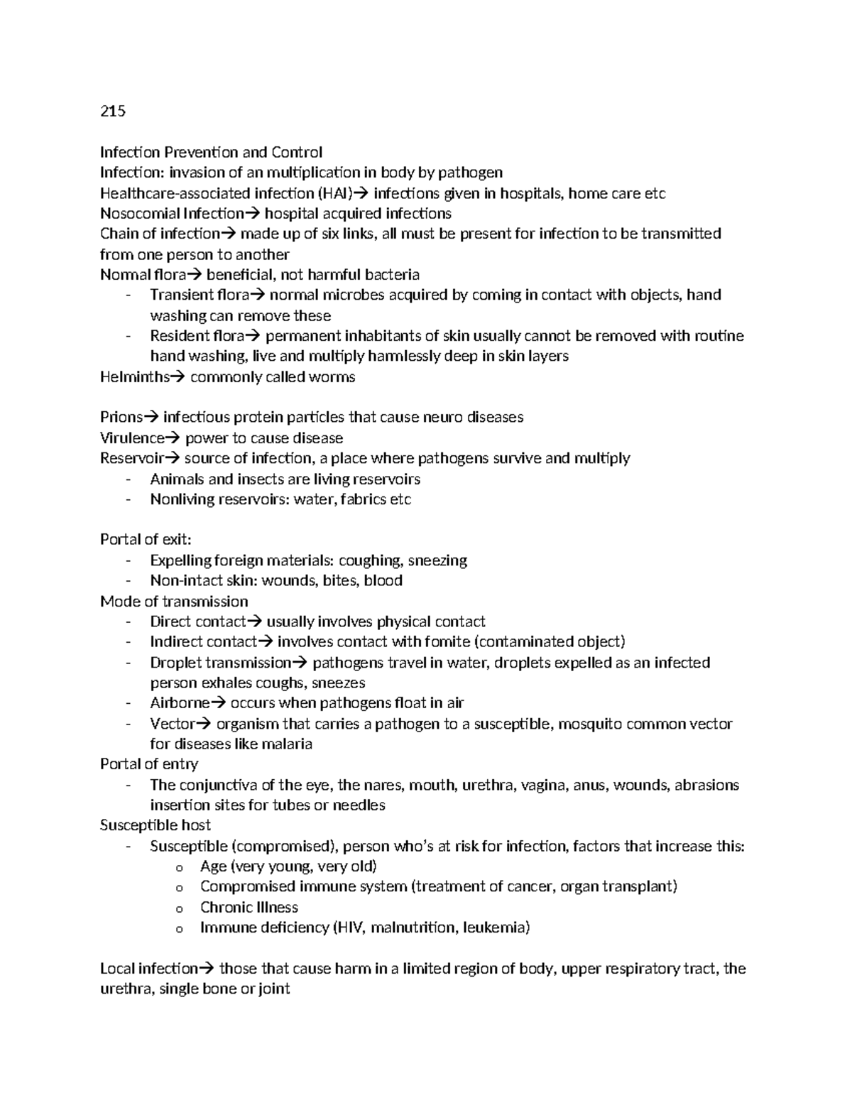 215 infection notes - 215 Infection Prevention and Control Infection ...