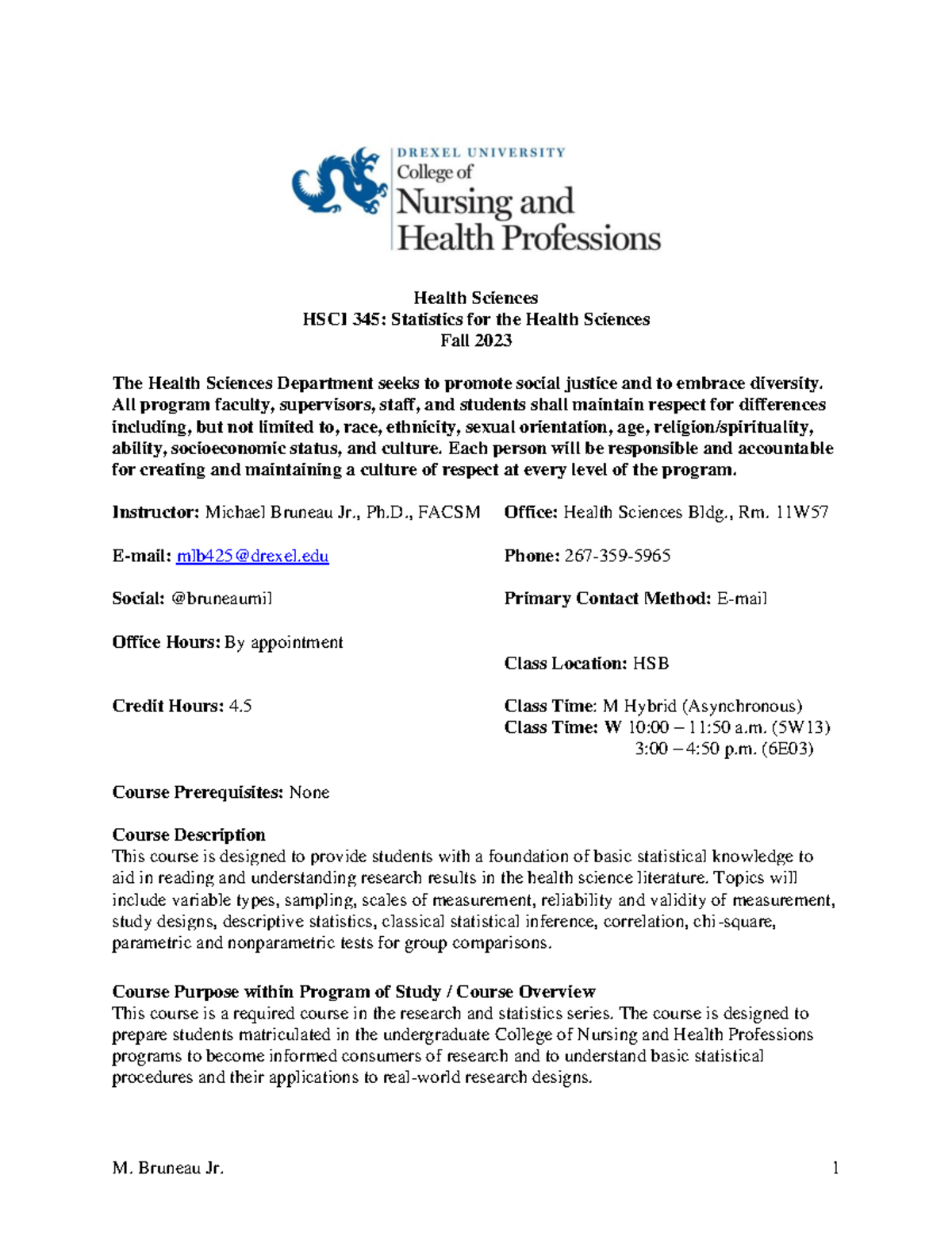 Hsci 345 fall 2023-2024 syllabus - Health Sciences HSCI 345 ...