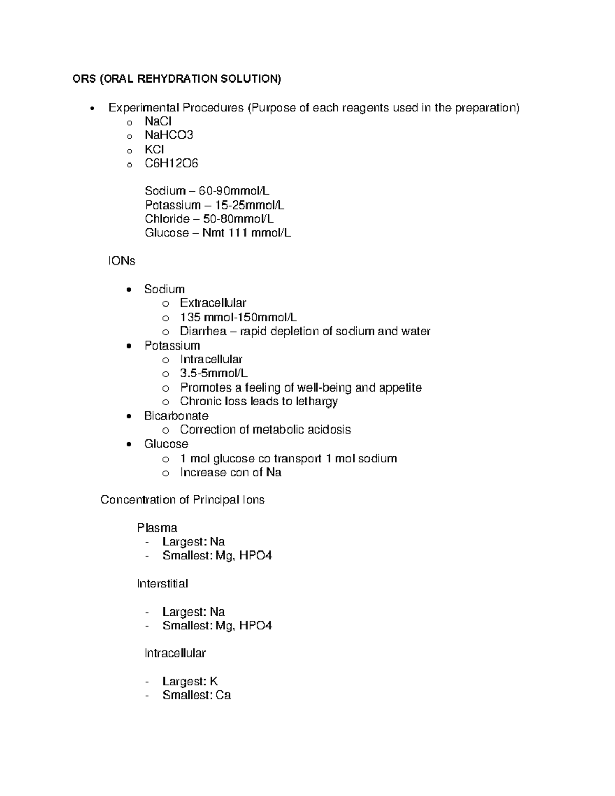 ORS - Summary Pharmacy - ORS (ORAL REHYDRATION SOLUTION) - Experimental ...