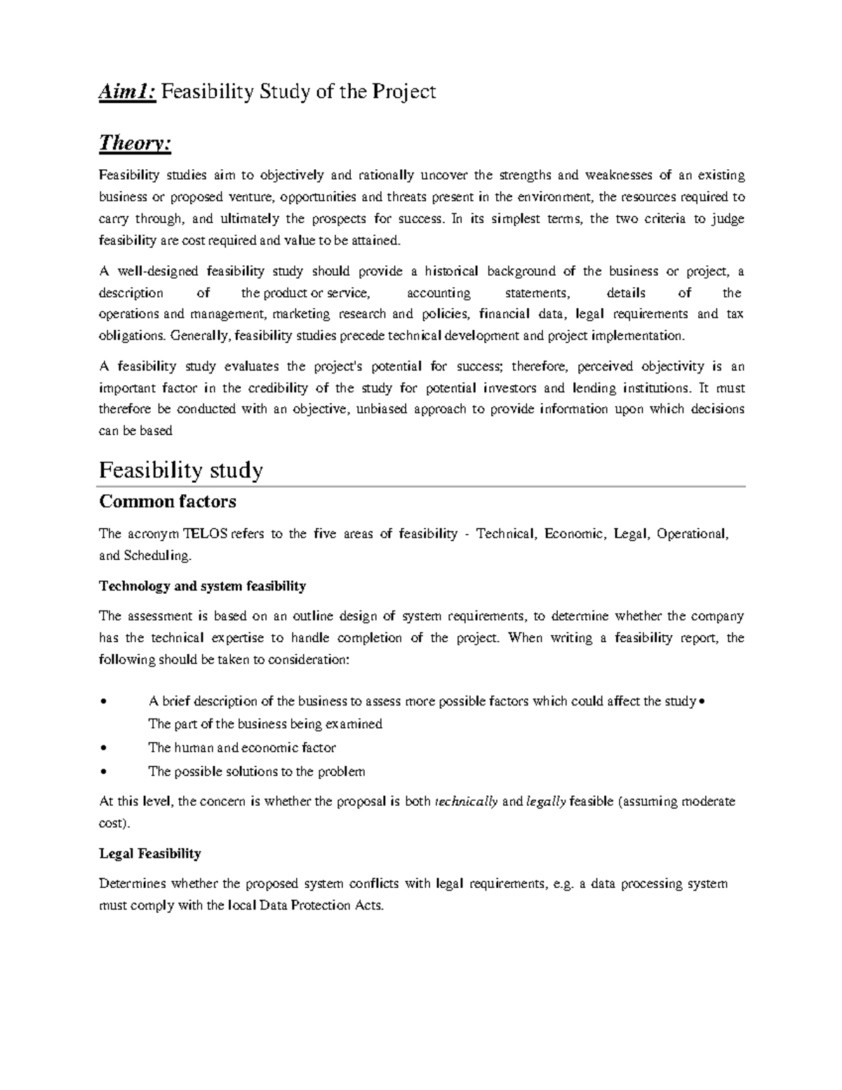 OOSE Lab Manual - Aim1: Feasibility Study of the Project Theory ...