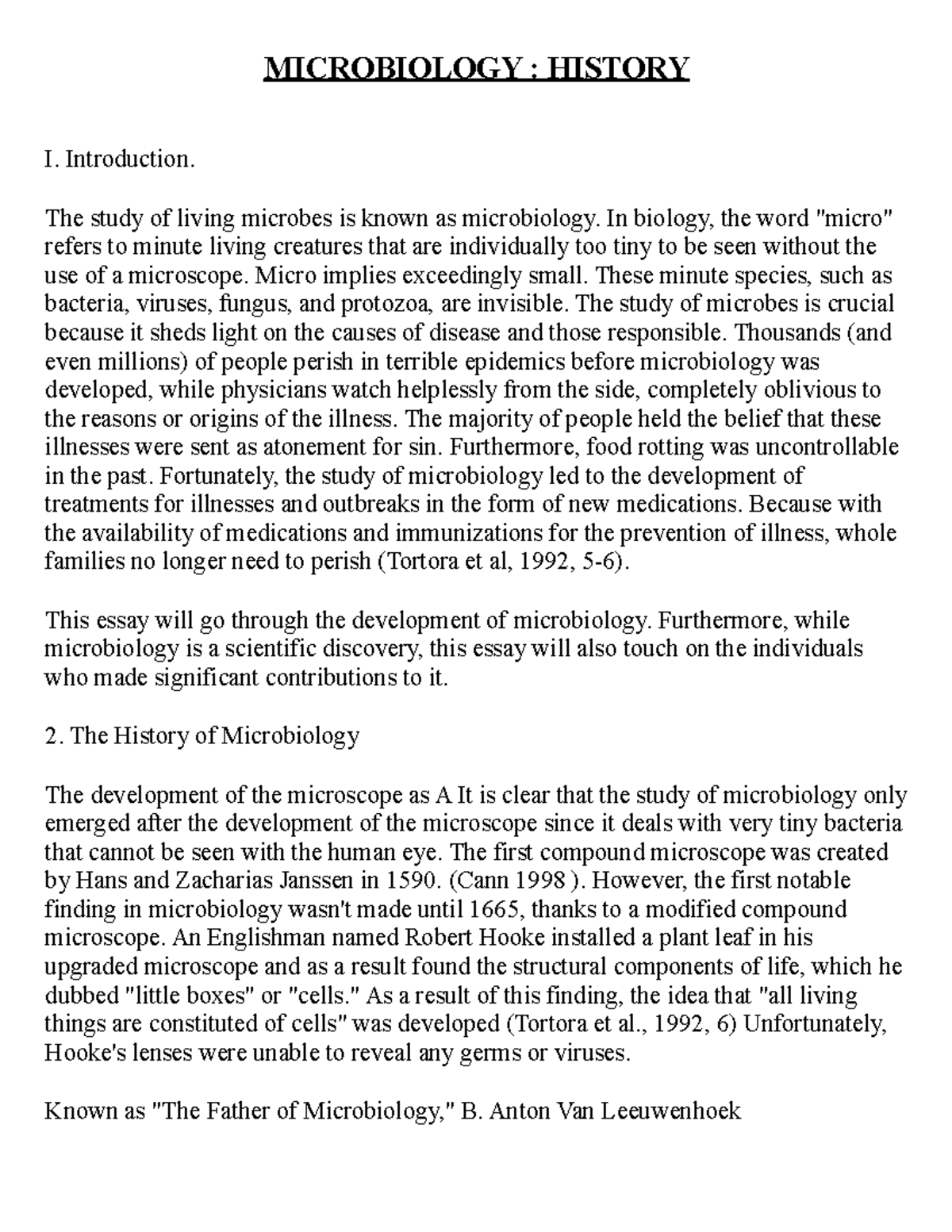 The History of Microbiology - MICROBIOLOGY : HISTORY I. Introduction ...