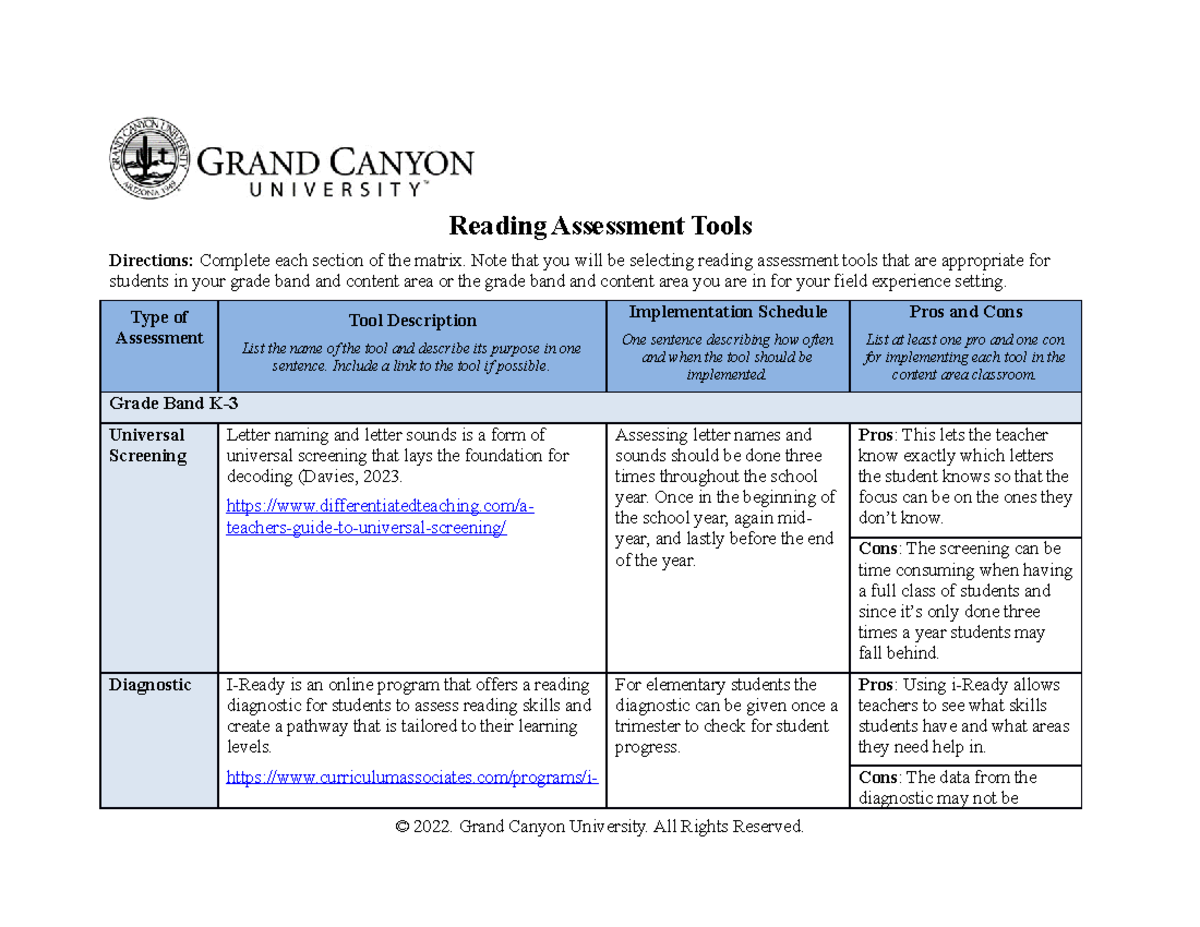 REA-325 T3 Reading Assessment Tools - Reading Assessment Tools ...