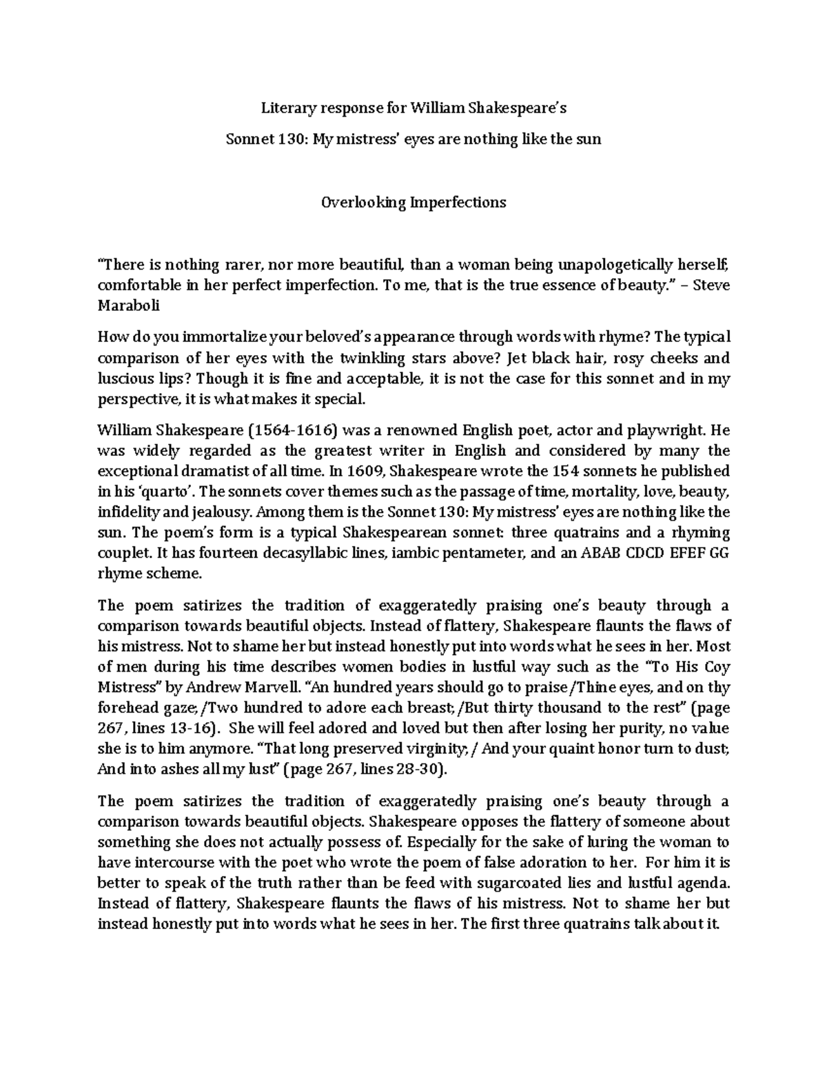 Literary response for William Shakespeare - Humanities and Social ...