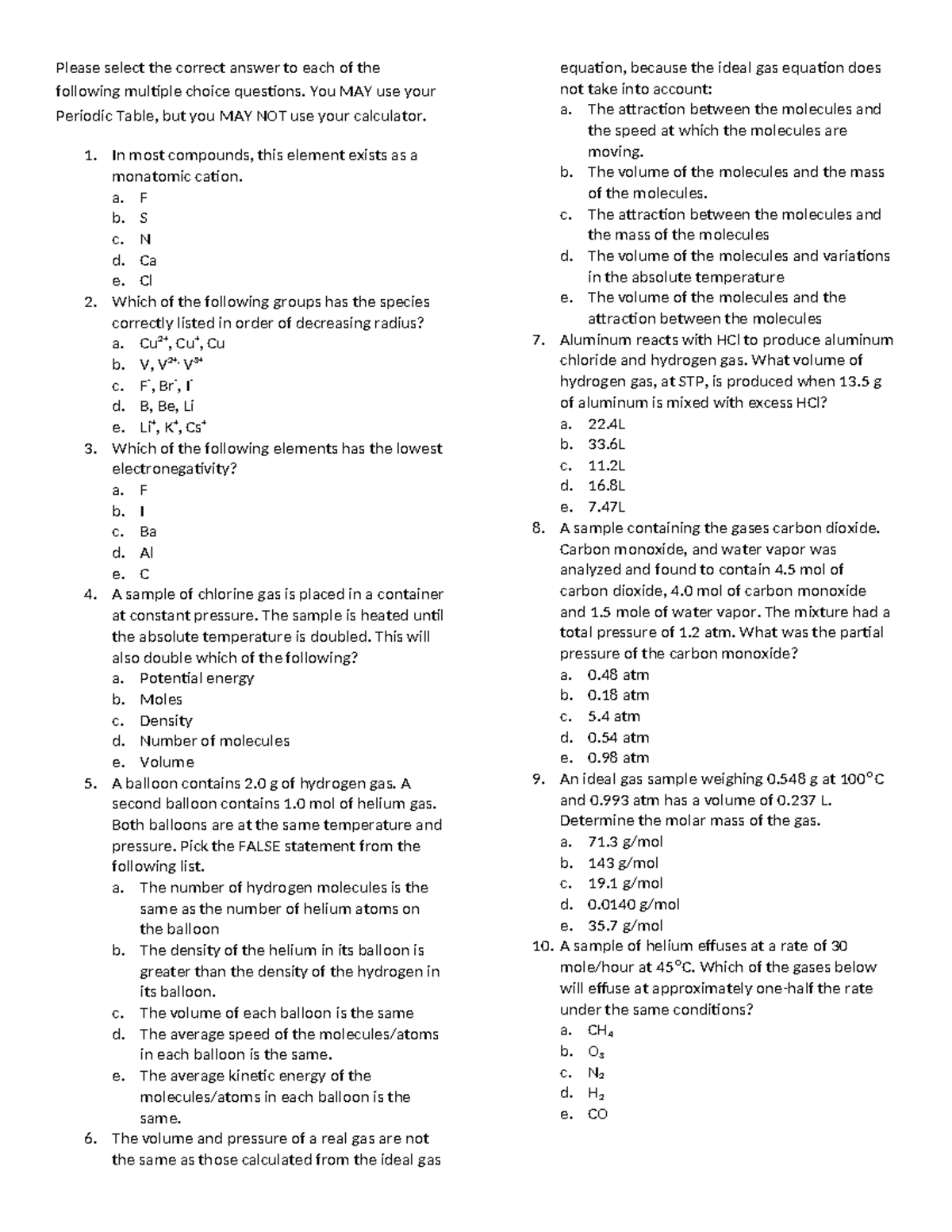 Practice MC Test 1st Semester - Please select the correct answer to ...