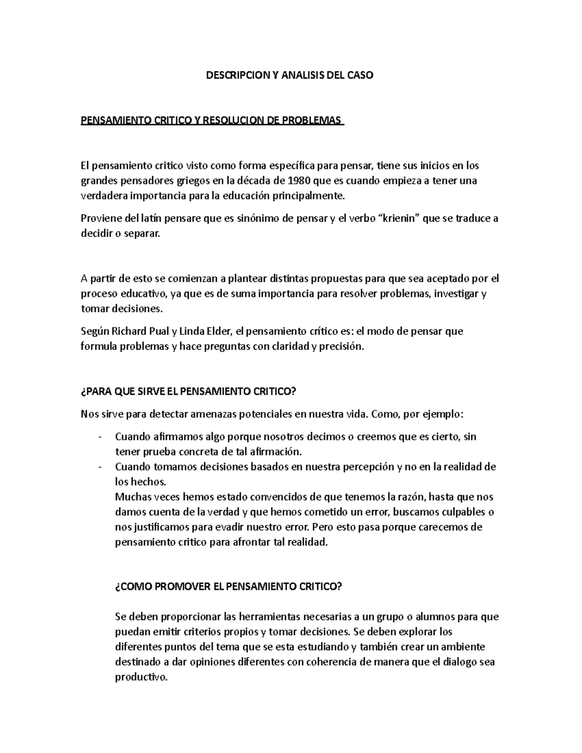 Analisis y descripcion del pensamiento critico y resolucion de ...