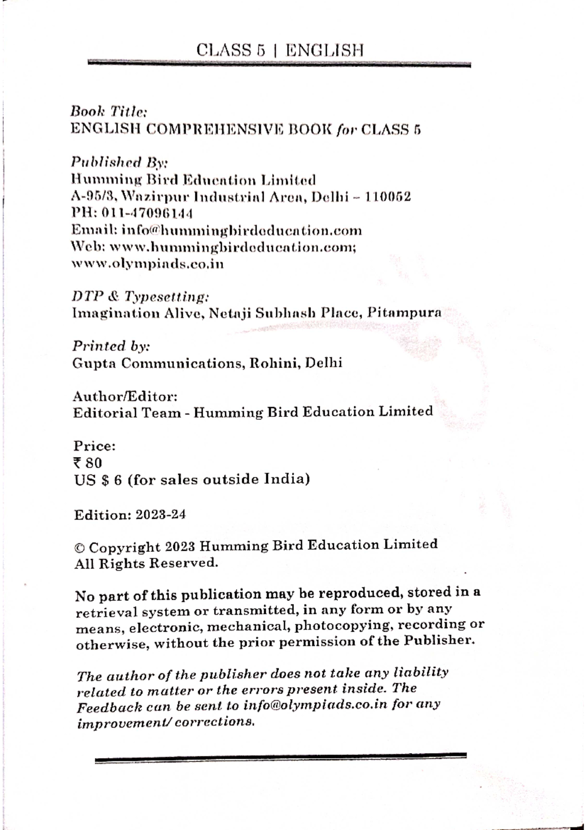 DOC-20231120-WA0002 - Jch - CLASS 5 ENGLISH Book Title: ENGLISH ...