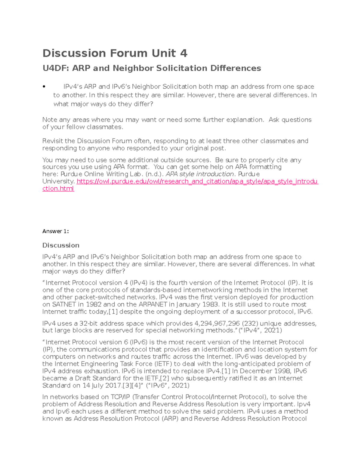 CS2204 Discussion Forum unit4 - Discussion Forum Unit 4 U4DF: ARP and Neighbor Solicitation ...