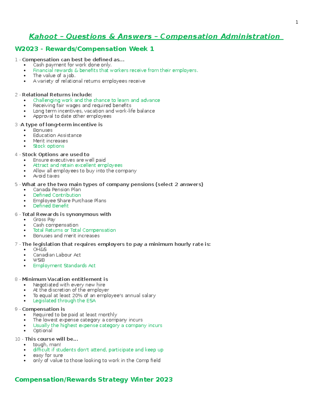 Kahoot Answers - Compensation and adminstration midterm - Kahoot ...