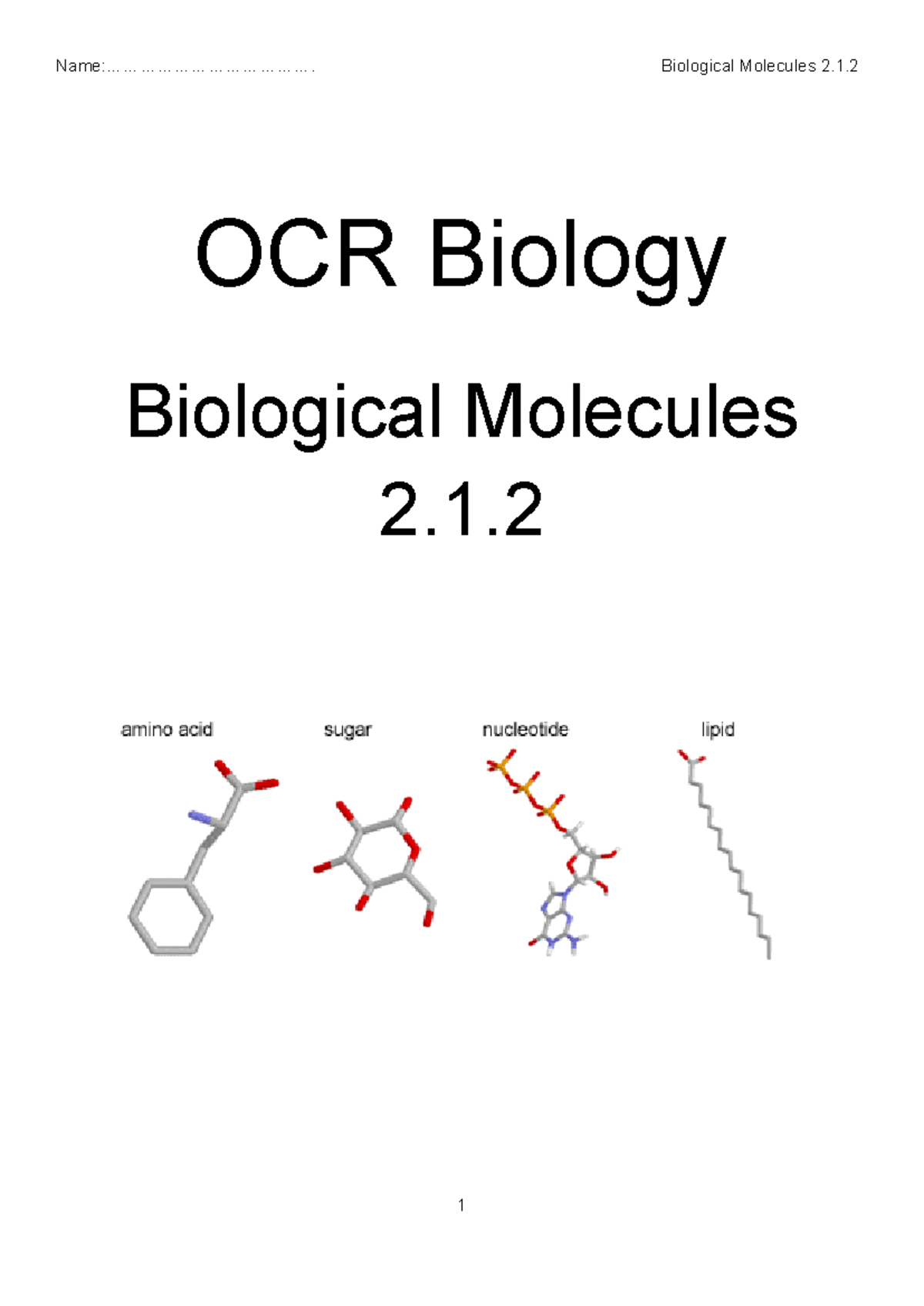 2.1.2 Biological Molecules - OCR Biology Biological Molecules 2. Key ...