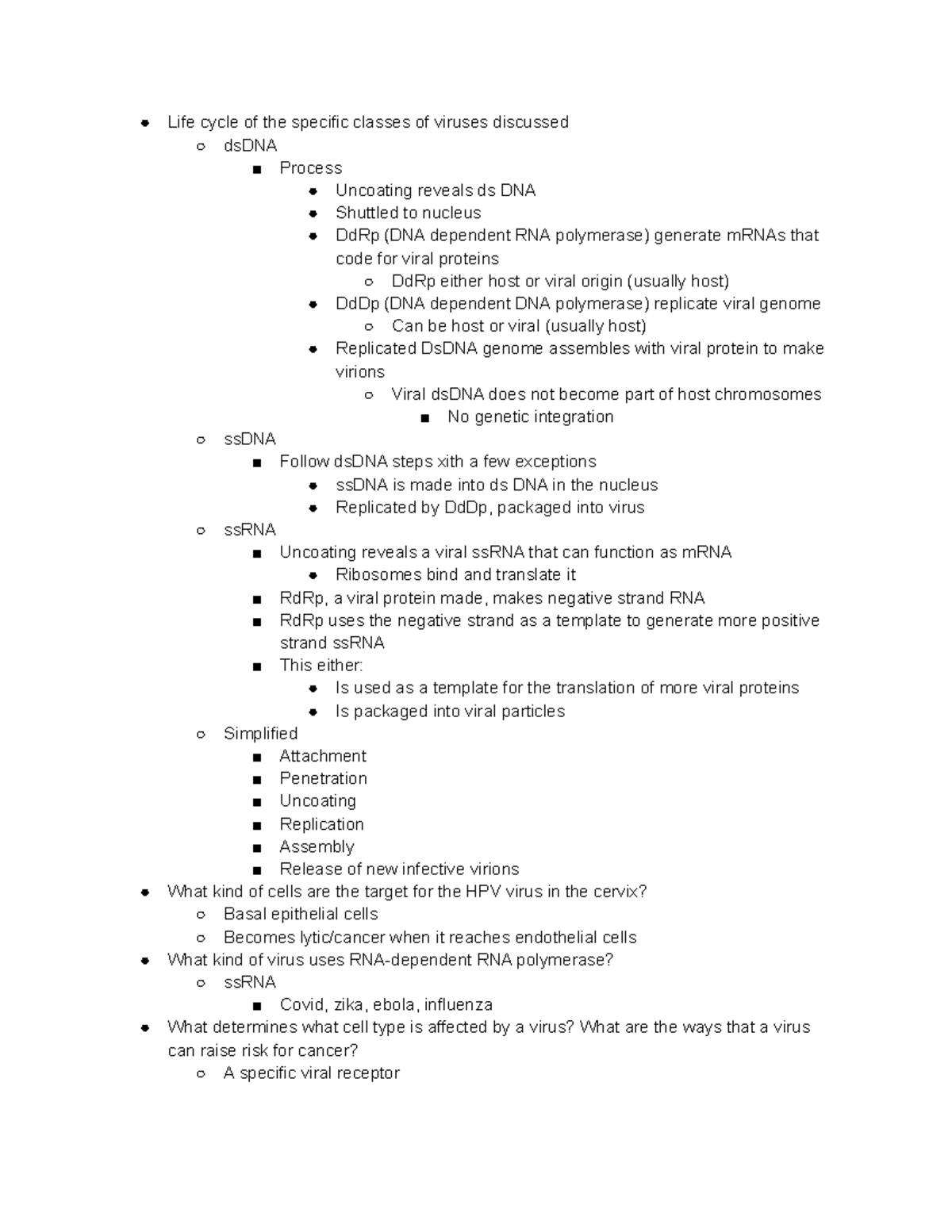 Virus Concept Questions - Life cycle of the specific classes of viruses ...