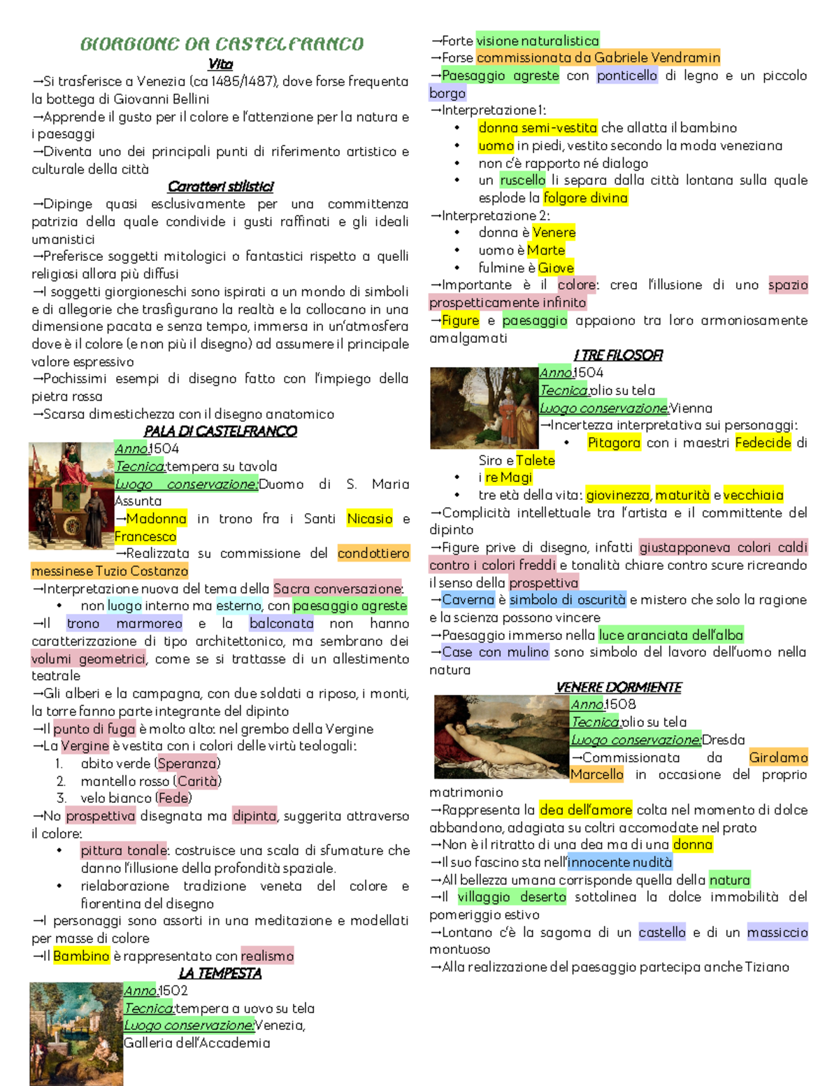 4) Giorgione- la Pala di Castelfranco, la tempesta, I tre filosofi, la ...