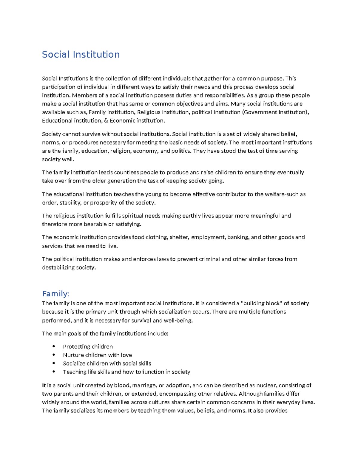 Social Institution - Social Institution Social Institutions is the ...