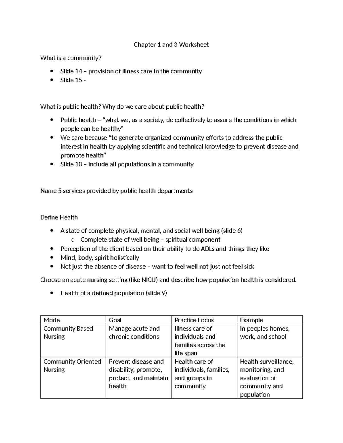 Chapter 1 and 3 Worksheet - Chapter 1 and 3 Worksheet What is a ...