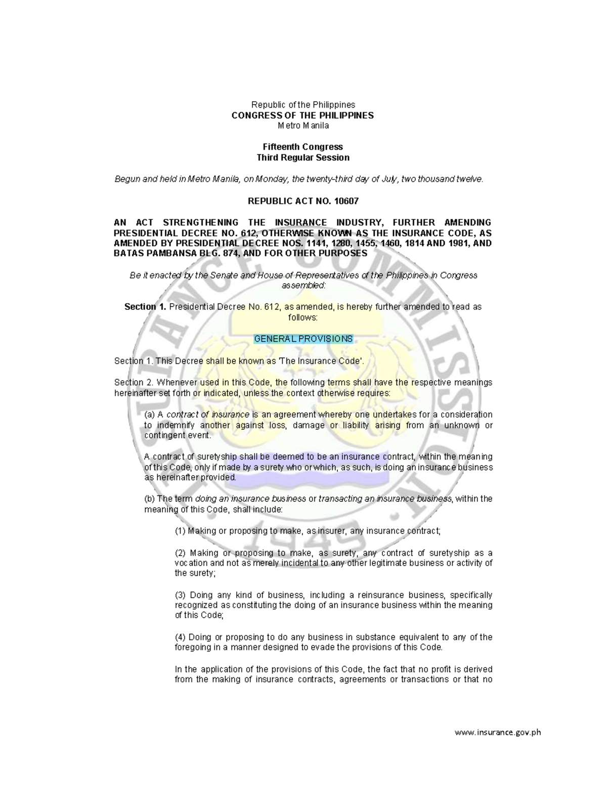 Insurance Code as amended by RA 10607 - Annotated - Republic of the ...