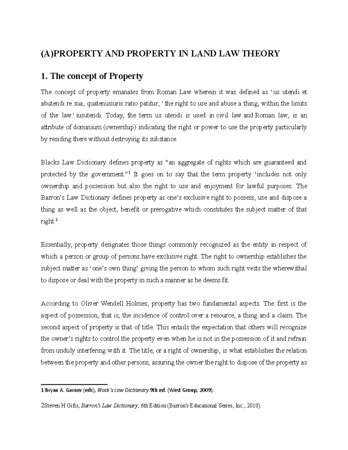 Property IN LAND Theory - (A)PROPERTY AND PROPERTY IN LAND LAW THEORY 1 ...