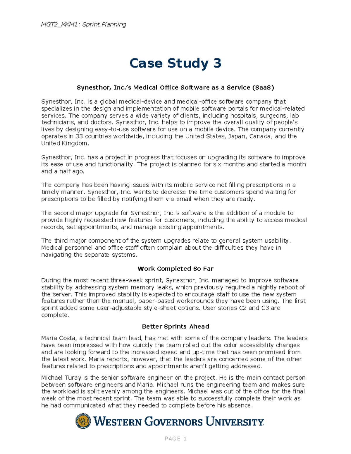 Case Study 3 v2 - MGT2_KKM1: Sprint Planning Case Study 3 Synesthor ...