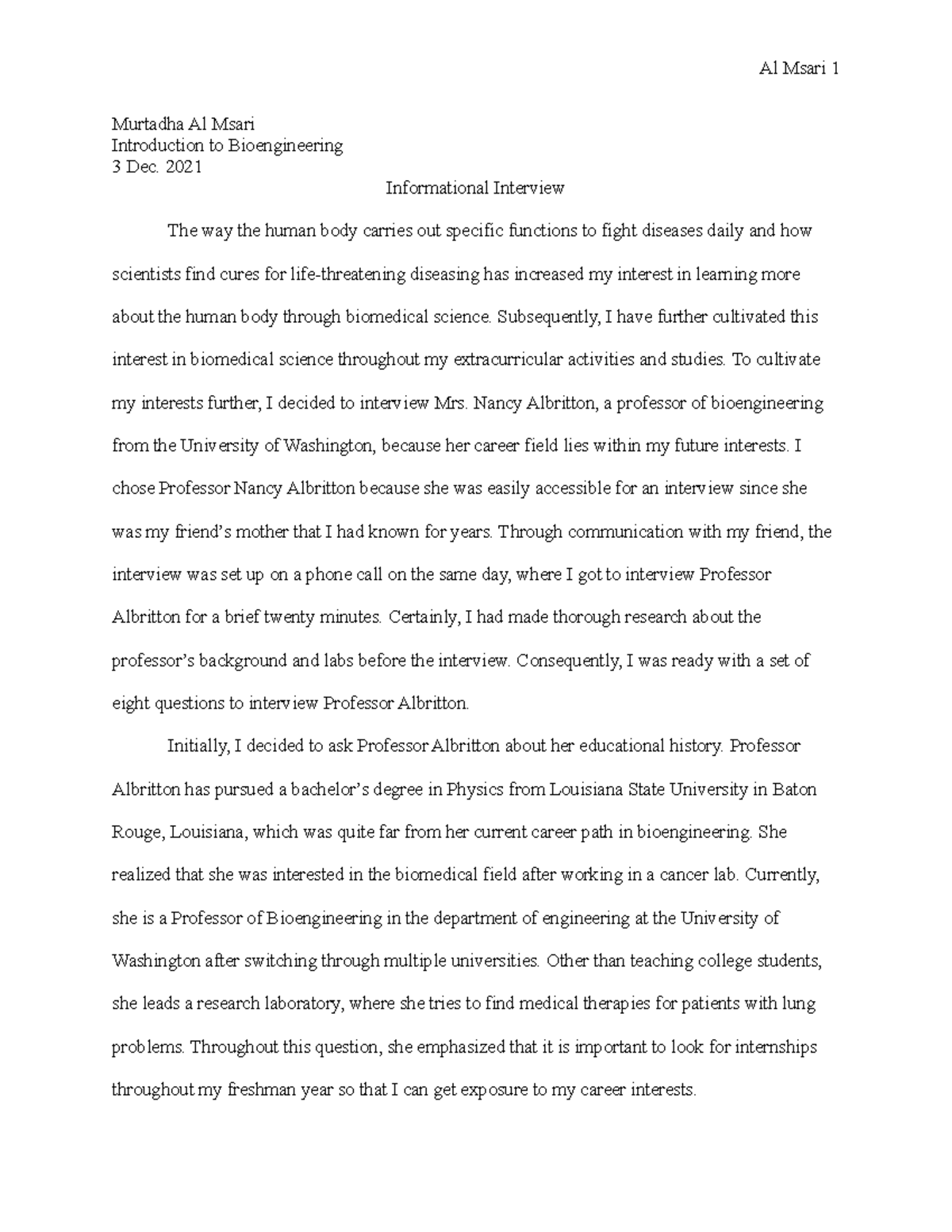 Informational Interview - Murtadha Al Msari Introduction to ...