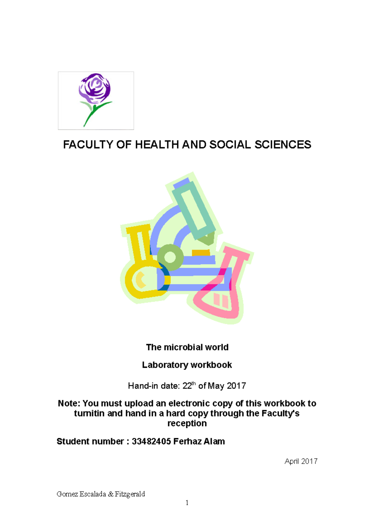 Lab Work Book New - FACULTY OF HEALTH AND SOCIAL SCIENCES The microbial ...