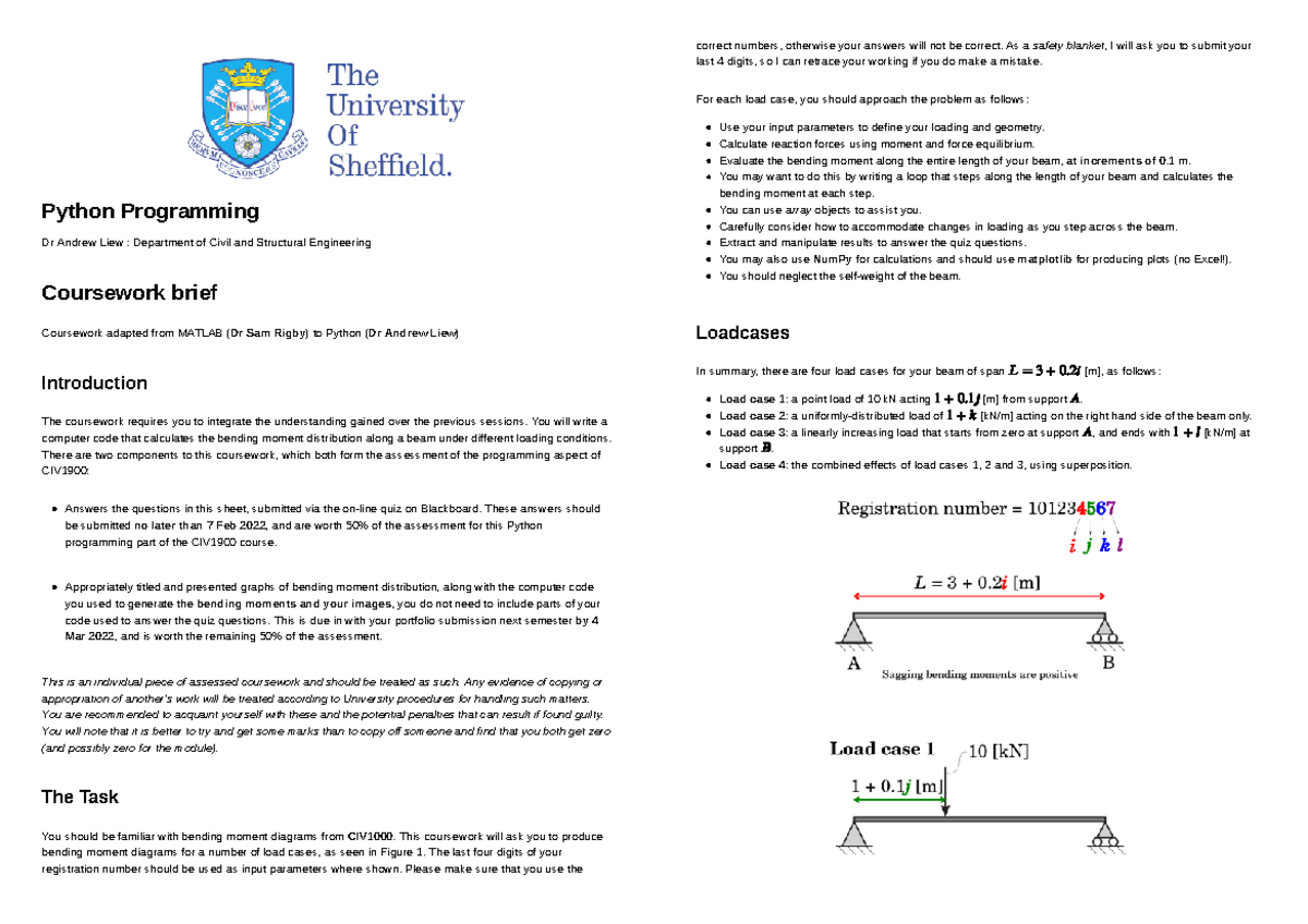 CIV1900 coursework brief - Python Programming Dr Andrew Liew : Department of Civil and ...