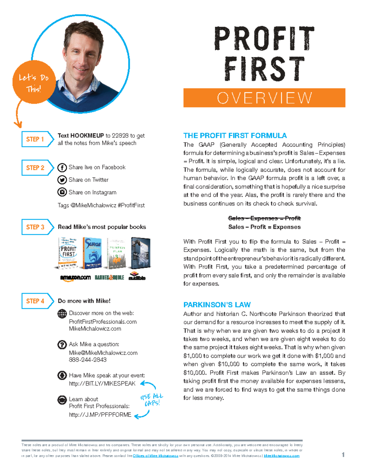 Profit First One Sheet and Overview+(1)+ - ####### 1 These notes are a ...