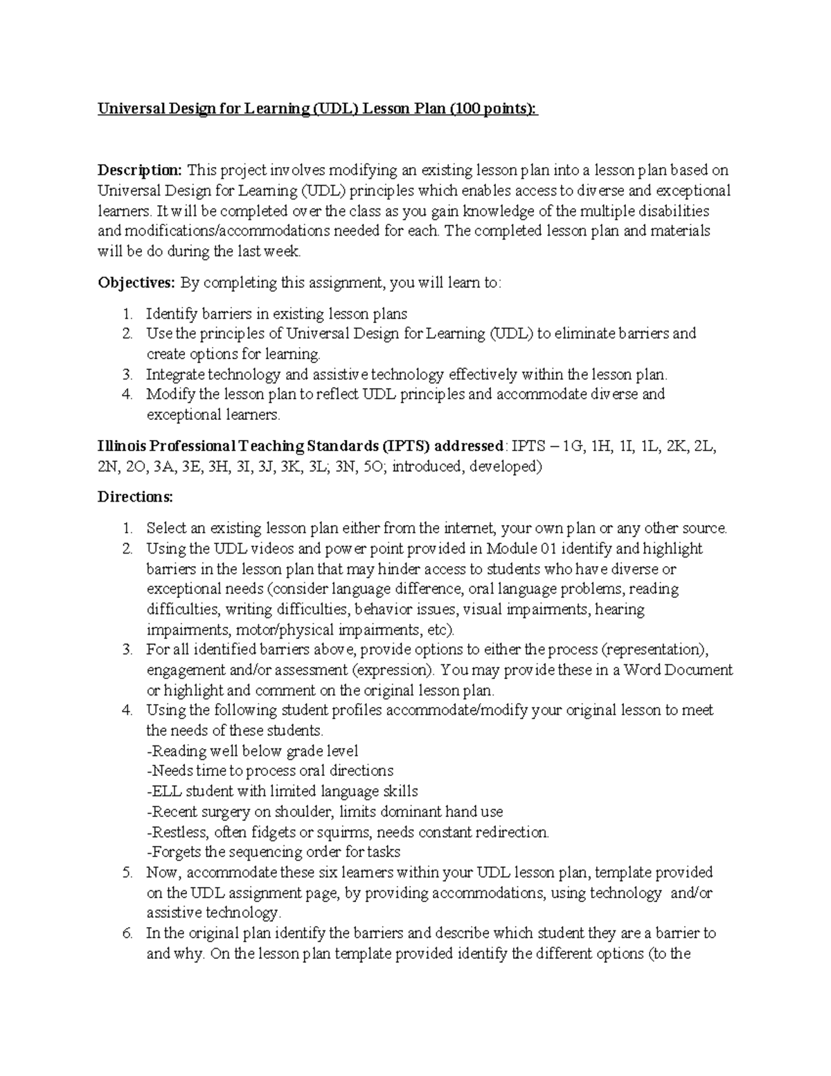 UDL Project 17 - UDL - Universal Design for Learning (UDL) Lesson Plan ...